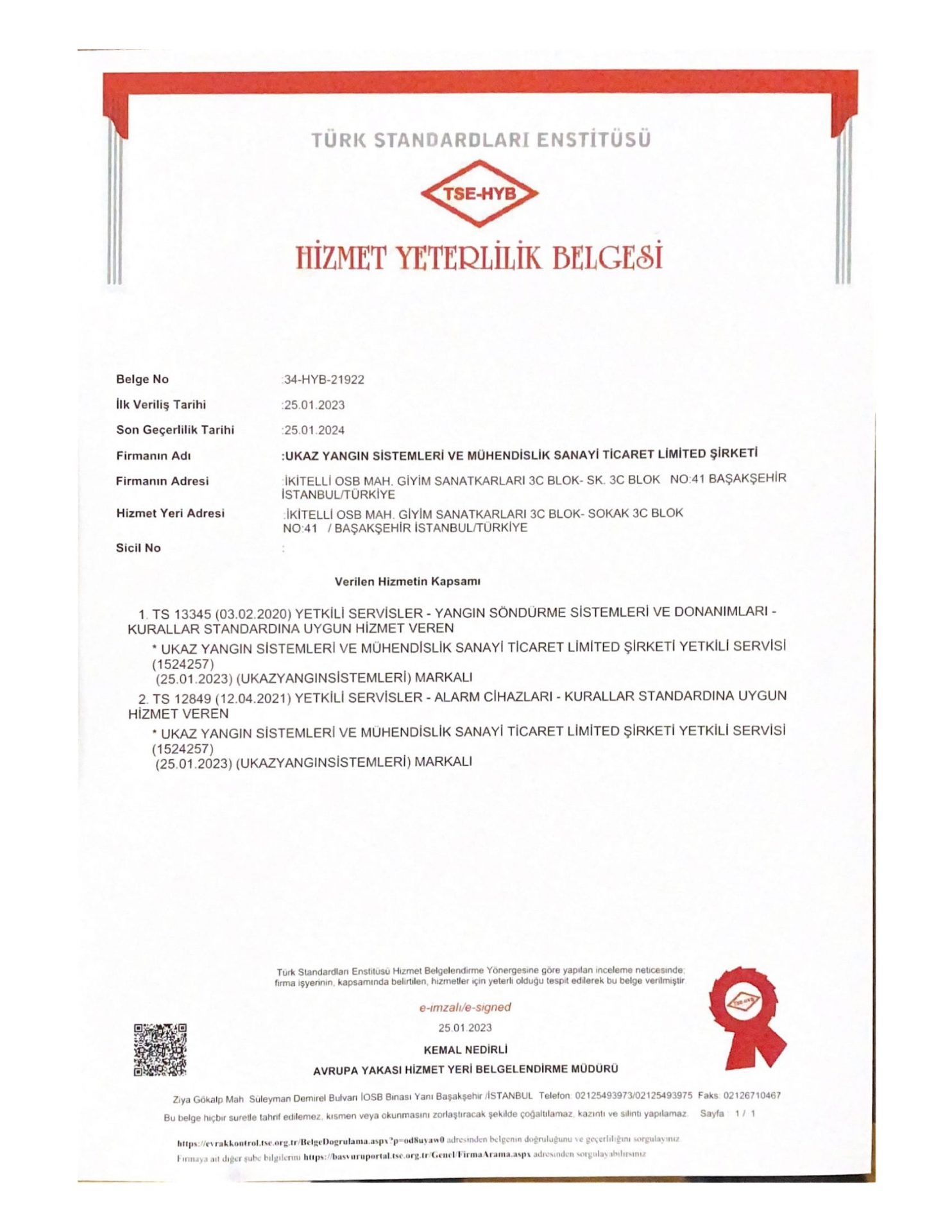 Belgelerimiz - Ukaz Yangın ve Güvenlik Sistemleri